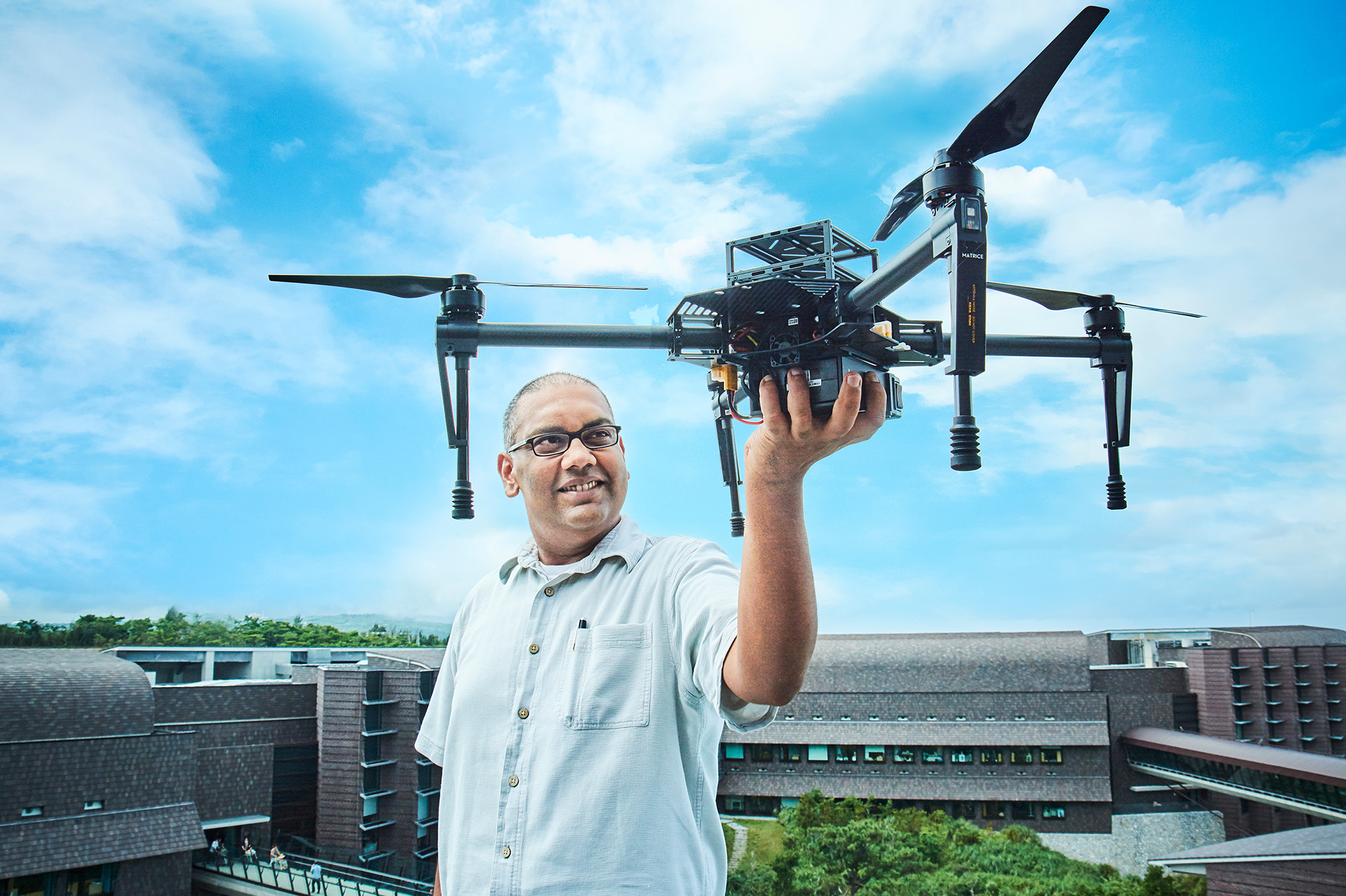 Prof Bandi with a drone | Okinawa Institute of Science and Technology OIST