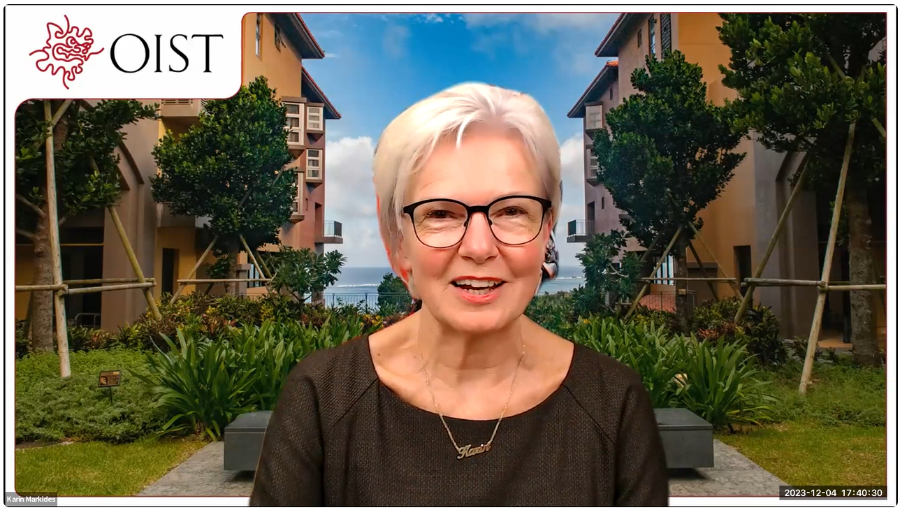 Screenshot of OIST president Karin Markides at the Ryudai online ...