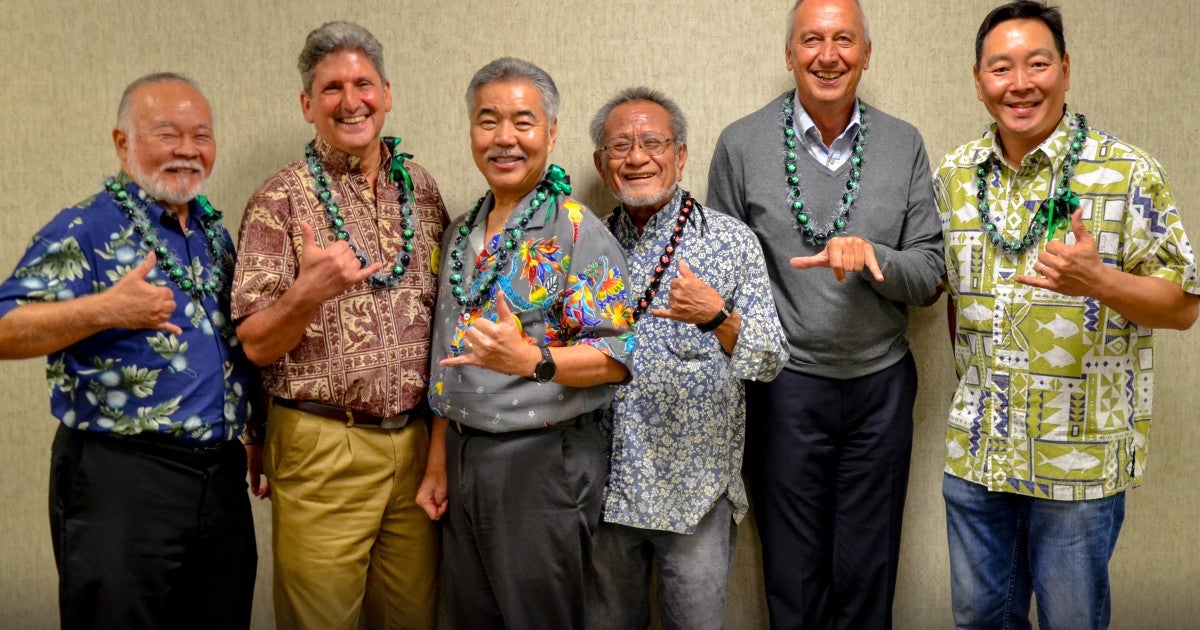 Peter Gruss and discussion panellists at the 2018 Uchinanchu Talk Story ...